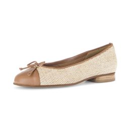 Ballerina Gabor, Damen, Gr. 40, creme, nougat, Bast, Nappaleder, Flechtoptik, Schuhe Ballerina, Blockabsatz, Businessschuh, Schupfschuh in runder Form
