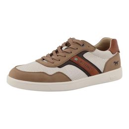 Sneaker Mustang Shoes "Romeo", Herren, Gr. 47, beige, wei&szlig;, Lederimitat, Schuhe Sneaker, Schn&uuml;rschuh, Halbschuh, Freizeitschuh mit modischen Kontrastbes&auml;tzen