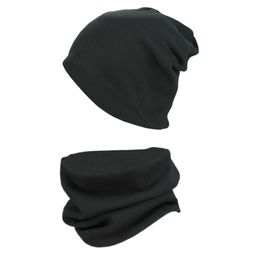 Beanie TUPTAM "M&uuml;tze Unisex Kinder Beanie M&uuml;tze Schlauchschal Set", Jungen, Gr. 52, schwarz (rippstoff schwarz), Obermaterial: 95% Baumwolle CO. 5% Elasthan EL., M&uuml;tzen Beanie