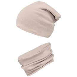 Beanie TUPTAM "M&uuml;tze Unisex Kinder Beanie M&uuml;tze Schlauchschal Set", Jungen, Gr. 56, braun (beige cappuccino), Obermaterial: 95% Baumwolle CO. 5% Elasthan EL., M&uuml;tzen Beanie