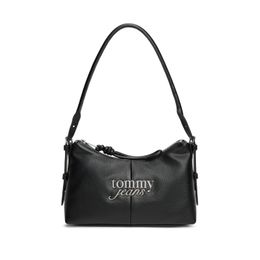 Schultertasche Tommy Jeans "TJW BOLD SHOULDER BAG", Damen, Gr. B/H/T: 25,5cm x 15cm x 12cm, schwarz, Lederimitat, Strukturmuster, Taschen Schultertasche, Damen Schultertasche, Henkeltasche mit Kordel und Logo