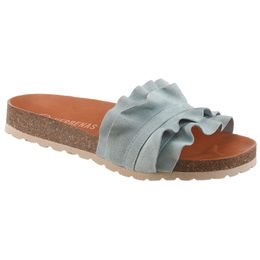 Pantolette VERBENAS "Rocio Roda", Damen, Gr. 35, himmelblau, Veloursleder, unifarben, Schuhe Pantolette, Sommerschuh, Flat mit geschwungenen Laschenstoff