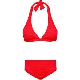 Bustier-Bikini AQUARTI "Badeanzug M&auml;dchen Bikini Set Zweiteilig Bikinislip Bustier", Kinder, Gr. 152, N-Gr, braun (zum binden, jacquard punkte rot), Obermaterial: 80% Polyamid PA. 20% Elasthan EL., Bikini-Sets Bustier-Bikini