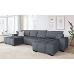 Wohnlandschaft Home Affaire "U-Form Bello", anthrazit, B:347cm, 100% Polyester, Sofas, Wohnlandschaft, mit Bettfunktion, Bettkasten Frei im Raum stellbar und Federkern