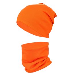Beanie TUPTAM "M&uuml;tze Unisex Kinder Beanie M&uuml;tze Schlauchschal Set", Jungen, Gr. 52, orange, Obermaterial: 95% Baumwolle CO. 5% Elasthan EL., M&uuml;tzen Beanie