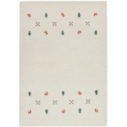 Wollteppich Theko "Gabbeh Motiv, Handgefertigt, Teppich, Tiermotiv, reine Wolle" Gr. 8, beige (natur), B:300cm H:14mm L:400cm, Wolle, Teppiche, Wollteppich, reine Wolle, Wohnzimmer, Schlafzimmer, Esszimmer