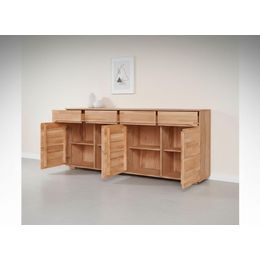 Sideboard OTTO HOME "VETRO Teilmassiv, Fronten Massivholz, Wohnzimmer, Stauraum,Griffmulde", wei&szlig;, neutral, B:199cm H:85cm T:40cm, Sideboards, Sideboard, B/T/H:199/40/85cm, 4Schubladen, 8 geschlossen F&auml;cher, Stauraum
