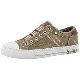 Slip-On Sneaker Mustang Shoes "Magdalena", Damen, Gr. 36, khaki, Baumwolle, Schuhe Slip-On Sneaker, Freizeitschuh, Slipper, Schlupfschuh mit Kontrastbes&auml;tzen