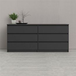 Kommode Inosign "Naia, Aufbewahrung, 6 Schubladen, grifflose Front, viel Stauraum", schwarz, B:153,8cm H:70,1cm T:50cm, Holzwerkstoff, Sideboards, Kommode, Modern, skandinavisches Design, in mehrere Farben, Metallgleiter