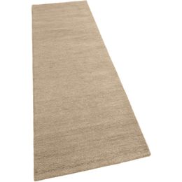 Wollteppich Theko "Gabbeh Uni, Handgefertigt, meliert, auch als L&auml;ufer erh&auml;ltlich, Wolle" Gr. 13, beige, B:90cm H:14mm L:250cm, Wolle, Teppiche, Wollteppich, Schlafzimmer, Wohnzimmer, Esszimmer, auch als L&auml;ufer oder rund