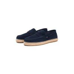 Espadrille Tommy Hilfiger "FLEXIBLE HILFIGER SDE ESPADRILLE", Damen, Gr. 44, dunkelblau, Veloursleder, Schuhe Espadrille, Sommerschuh, Slipper, Loafer mit angesagtem Zierriegel