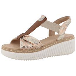 Keilsandalette Tom Tailor "Vally", Damen, Gr. 36, hellbeige kombiniert, Lederimitat, Textil, Schuhe Keilsandalette, Plateau, Sommerschuh, Riemchensandale in Snake-Optik