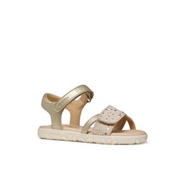 Sandale Geox "J SANDAL HAITI GIRL", M&auml;dchen, Gr. 35, goldfarben, Leder, Lederimitat, Glitzermuster, Schuhe Sandale, Sandale mit Fersenriemen, Gr&ouml;&szlig;enschablone zum Download