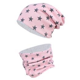 Beanie TUPTAM "M&uuml;tze Unisex Kinder Beanie M&uuml;tze Schlauchschal Set", Jungen, Gr. 54, rosa (sterne graphit, altrosa), Obermaterial: 95% Baumwolle CO. 5% Elasthan EL., M&uuml;tzen Beanie