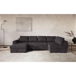 Wohnlandschaft COTTA "Drift U-Form Recamiere, Breite 327 cm", schwarz, B:327cm H:86cm T:154cm, 96% POLYESTER (PES) 4% POLYAMID(PA), Sofas, Wohnlandschaft, optional auch mit Schlaffunktion, Wellenunterfederung