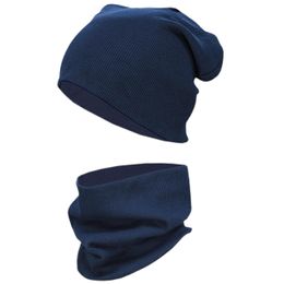 Beanie TUPTAM "M&uuml;tze Unisex Kinder Beanie M&uuml;tze Schlauchschal Set", Jungen, Gr. 52, blau (rippstoff dunkelblau), Obermaterial: 95% Baumwolle CO. 5% Elasthan EL., M&uuml;tzen Beanie
