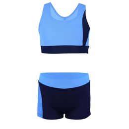 Bustier-Bikini AQUARTI "Badeanzug M&auml;dchen Sport Bikini - Racerback Bustier & Badehose", Kinder, Gr. 134, N-Gr, blau (dunkelblau, blau), Obermaterial: 80% Polyamid PA. 20% Elasthan EL., Bikini-Sets Bustier-Bikini