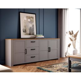 Sideboard FORTE "Bohol, gro&szlig;es Sideboard,Breite 2,20 mtr. Soft-Close, Stauraum", grau (eichefarben, grau), B:220,8cm H:87,2cm T:42cm, Sideboards, Sideboard, Breite 220 cm