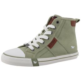 Plateausneaker Mustang Shoes "Winona", Damen, Gr. 37, khaki, Baumwolle, Schuhe Plateausneaker, Freizeitschuh, High Top-Sneaker, Schn&uuml;rboots, kontrastreiche Details