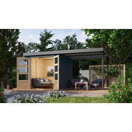 Gartenhaus Karibu "Jupiterino 2 SET, in verschiedenen Farben", anthrazit, graualuminium, ohne Fu&szlig;boden, Blechdach, Massivholz, Gartenh&auml;user, Gartenhaus, inkl. Anbaudach