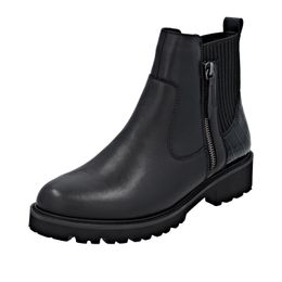 Chelseaboots Remonte, Damen, Gr. 45, schwarz, Elastischer Einsatz, Lacklederimitat, Leder, unifarben, Schuhe Chelseaboots, Stiefelette, Boots, Profilsohle, Blockabsatz, mit Innenrei&szlig;verschluss