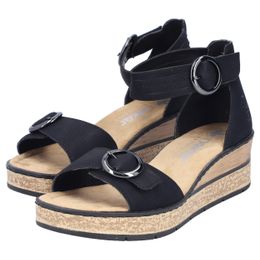 Keilsandalette Rieker, Damen, Gr. 43, schwarz, Nubuklederimitat, unifarben, Schuhe Keilsandalette, Sommerschuh, Urlaubsschuh, Sandale mit trendy Fesselriemchen