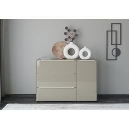 Sideboard "Reno", taupe matt lack, glas taupe glanz, B:137cm H:94cm T:42cm, Glas, Holzwerkstoff, SET ONE BY Musterring, Sideboards, Sideboard, Mit Gleitern und in verschiedenen Farben erh&auml;ltlich