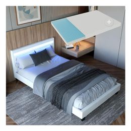 Juskys Polsterbett Paris 120&times;200 cm Bettgestell LED-Beleuchtung, Lattenrost & Matratze