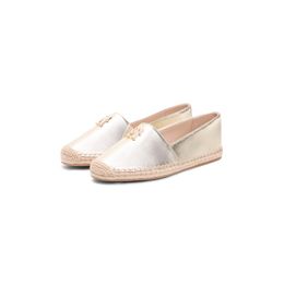 Espadrille Tommy Hilfiger "TH LOGO GOLD ESPADRILLE", Damen, Gr. 38, goldfarben, Leder, geflochten, unifarben, Schuhe Espadrille, Sommerschuh, Schlupfschuh mit edlem TH-Schmuckelement