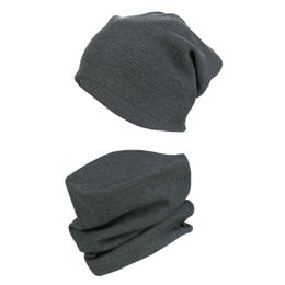Beanie TUPTAM "M&uuml;tze Unisex Kinder Beanie M&uuml;tze Schlauchschal Set", Jungen, Gr. 44, grau (rippstoff anthrazit meliert), Obermaterial: 95% Baumwolle CO. 5% Elasthan EL., M&uuml;tzen Beanie