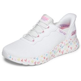 Slip-On Sneaker Skechers "BOBS SQUAD CHAOS", Damen, Gr. 42, wei&szlig;, Textil, kontrastfarbene Details, Schuhe Slip-On Sneaker, Freizeitsneaker, Slipper, Schlupfschuh mit Memory Foam-Innensohle