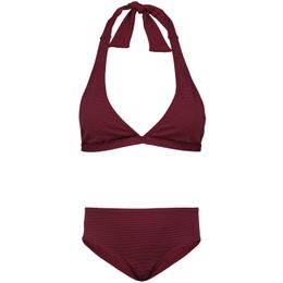 Bustier-Bikini AQUARTI "Badeanzug M&auml;dchen Bikini Set Zweiteilig Bikinislip Bustier", Kinder, Gr. 152, N-Gr, rot (zum binden, jacquard punkte rot braun), Obermaterial: 80% Polyamid PA. 20% Elasthan EL., Bikini-Sets Bustier-Bikini