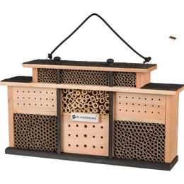WONDERMAKE&reg; Design Insektenhotel aus Holz mit 7 Zimmern und Terrasse, Bienenhotel gro&szlig; h&auml;ngend Nisthilfe f&uuml;r Wildbienen, 48 x 10,5 x 27 cm, braun schwarz