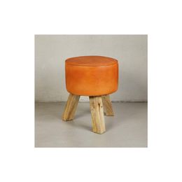 KADIMA DESIGN Country-Stil Sitzhocker, Ziegenleder, Holzgestell, 45 cm - Robust & Handgefertigt