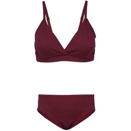 Bustier-Bikini AQUARTI "Badeanzug M&auml;dchen Bikini Set Zweiteilig Bikinislip Bustier", Kinder, Gr. 152, N-Gr, braun (039 jacquard punkte rot braun), Obermaterial: 80% Polyamid PA. 20% Elasthan EL., Bikini-Sets Bustier-Bikini