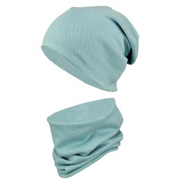 Beanie TUPTAM "M&uuml;tze Unisex Kinder Beanie M&uuml;tze Schlauchschal Set", Jungen, Gr. 56, gr&uuml;n (salbeigr&uuml;n), Obermaterial: 95% Baumwolle CO. 5% Elasthan EL., M&uuml;tzen Beanie