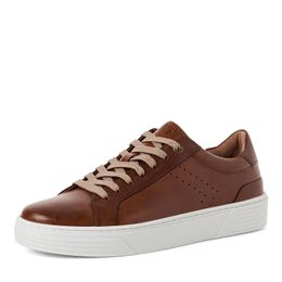 Sneaker Marco Tozzi, Herren, Gr. 46, cognac, Leder, unifarben, Schuhe Sneaker, Schn&uuml;rschuh, Halbschuh, Freizeitschuh mit seitlichem Lochmuster