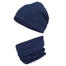 Beanie TUPTAM "M&uuml;tze Unisex Kinder Beanie M&uuml;tze Schlauchschal Set", Jungen, Gr. 54, blau (dunkelblau), Obermaterial: 95% Baumwolle CO. 5% Elasthan EL., M&uuml;tzen Beanie