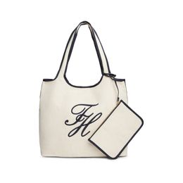 Tragetasche Tommy Hilfiger "TH SUMMER TOTE CANVAS", Damen, Gr. B/H/T: 46cm x 39cm x 19cm, wei&szlig;, blau, Textil, Taschen Tragetasche, Damen Schultertasche, Tragetasche, Shopper mit angeh&auml;ngter Innentasche