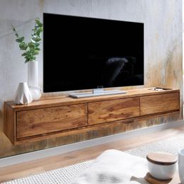 FineBuy TV-Board Kommode 160cm h&auml;ngend Sheesham Massivholz TV Lowboard mit 3 Schubladen