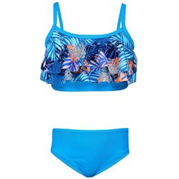 Bustier-Bikini AQUARTI "Badeanzug M&auml;dchen Bikini Set Zweiteilig Bikinislip Bustier", Kinder, Gr. 116, N-Gr, orange (030j mit r&uuml;schen, bl&auml;tter, orange, blau, dunkelblau), Obermaterial: 80% Polyamid PA. 20% Elasthan EL., Bikini-Sets Bustier-Bikini