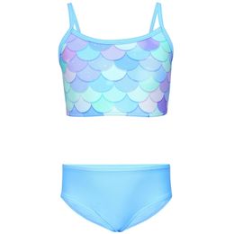 Bustier-Bikini AQUARTI "Badeanzug M&auml;dchen Bikini Set Zweiteilig Bikinislip Bustier", Kinder, Gr. 128, N-Gr, blau (038d meerjungfrau blau, gr&uuml;n, violett), Obermaterial: 80% Polyamid PA. 20% Elasthan EL., Bikini-Sets Bustier-Bikini