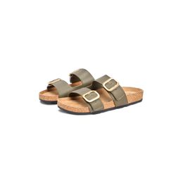 Pantolette Tommy Hilfiger "TH CLASSIC CORK SANDAL LEATHER", Damen, Gr. 36, oliv, Nappaleder, unifarben, Schuhe Pantolette, Sommerschuh, Schlupfschuh, Flat mit Logoemblem