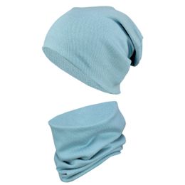Beanie TUPTAM "M&uuml;tze Unisex Kinder Beanie M&uuml;tze Schlauchschal Set", Jungen, Gr. 44, gr&uuml;n (alt mint), Obermaterial: 95% Baumwolle CO. 5% Elasthan EL., M&uuml;tzen Beanie