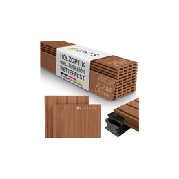Juskys WPC Terrassendielen 2 m&sup2; &ndash; 220 cm Dielen, wetterfest inkl. Unterkonstruktion &ndash; Teak