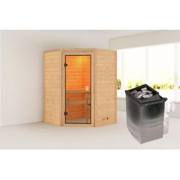 Sauna Karibu "Anni" mit bronzierter T&uuml;r SET, naturbelassen, mit Ofen 9 kW", naturbelassen, Saunaofen, integrierte Steuerung, 400 kW, Saunen, Sauna, aus hochwertiger nordischer Fichte