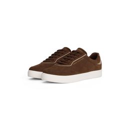 Plateausneaker Tommy Hilfiger "CASUAL SUEDE SNEAKER", Damen, Gr. 38, dunkelbraun, Veloursleder, Schuhe Plateausneaker, Freizeitschuh, Halbschuh, Schn&uuml;rschuh mit seitlicher Logopr&auml;gung