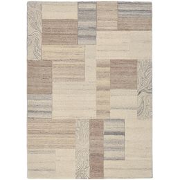 Wollteppich Theko "Lola, Wolle, handgearbeitet, Patchwork Design, handgetuftet" Gr. 1, beige (natur), B:60cm H:12mm L:90cm, Wolle, Teppiche, Wollteppich, Wohnzimmer, Schlafzimmer, Esszimmer, auch als L&auml;ufer und rund