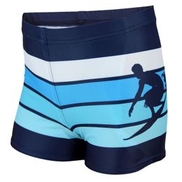Badehose AQUARTI "Badehose Jungen Badehose Gestreift mit Motiven", Jungen, Gr. 128, N-Gr, blau (dunkelblau, blau), Obermaterial: 80% Polyester PES. 20% Elasthan EL., Badehosen Badehose