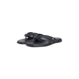 Zehentrenner Tommy Hilfiger "ELEVATED TOE POST LTH SANDAL", Damen, Gr. 36, schwarz, Leder, unifarben, Basic, Schuhe Zehentrenner, Sommerschuh, Dianette, Flat mit Logoemblem